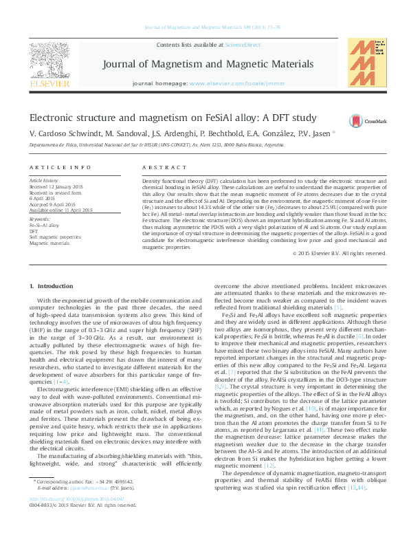 (PDF) Electronic structure and magnetism on FeSiAl alloy: A DFT study