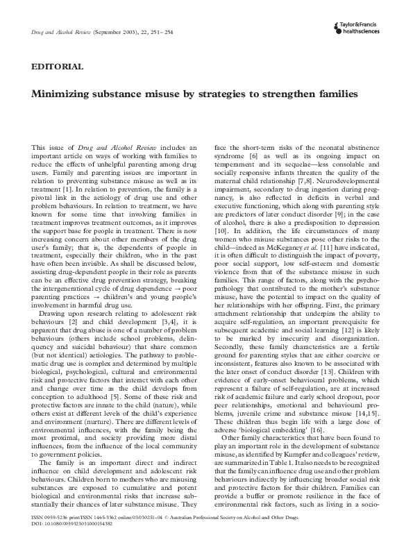 (PDF) Minimizing substance misuse by strategies to strengthen families