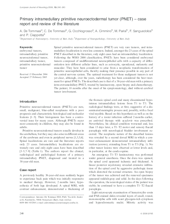 Pdf Primary Intramedullary Primitive Neuroectodermal Tumor Pnet Case Report And Review Of