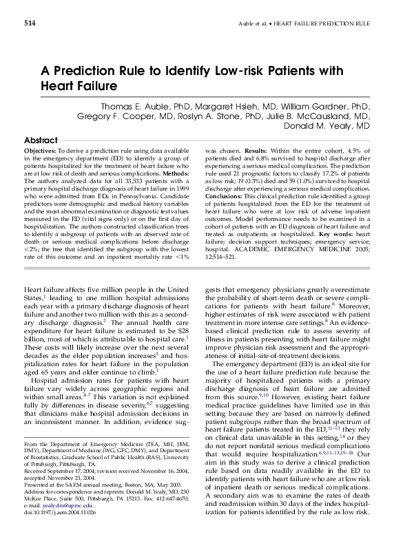 (PDF) A Prediction Rule to Identify Low-risk Patients with Heart Failure