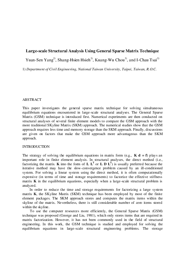(PDF) Large-scale structural analysis using general sparse matrix technique