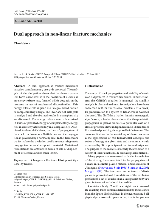 (PDF) Dual approach in non-linear fracture mechanics
