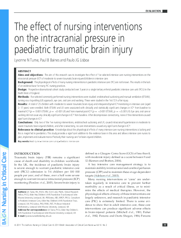 (PDF) The effect of nursing interventions on the intracranial pressure ...