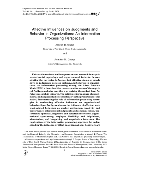 (PDF) Affective Influences on Judgments and Behavior in Organizations: An Information Processing ...