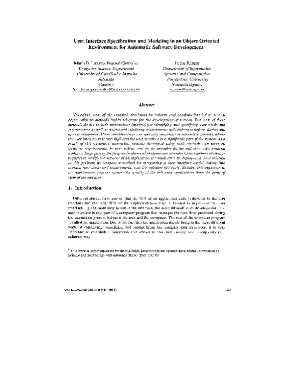 Pdf User Interface Specification And Modeling In An Object Oriented Environment For Automatic