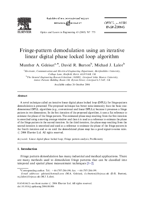 Pdf Fringe Pattern Demodulation Using An Iterative Linear Digital Phase Locked Loop Algorithm