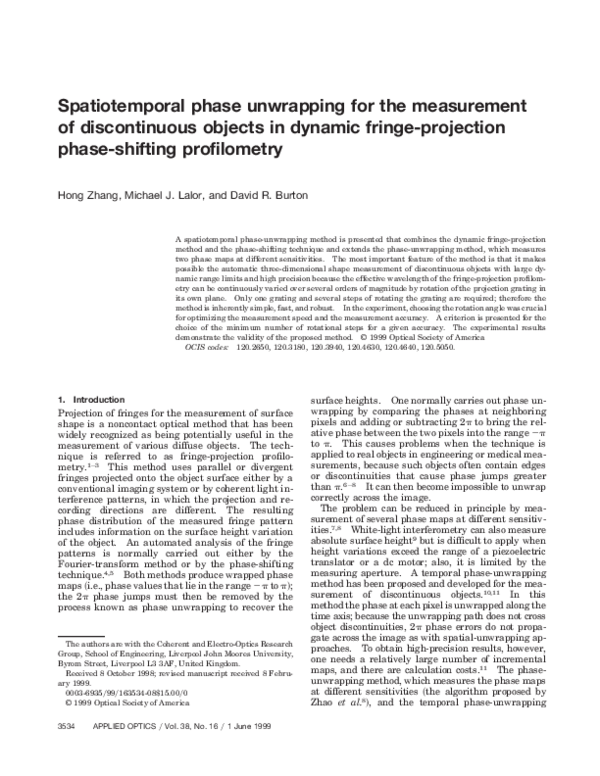(PDF) Spatiotemporal Phase Unwrapping for the Measurement of Discontinuous Objects in Dynamic ...