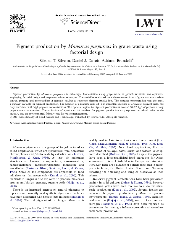 (PDF) Pigment production by Monascus purpureus in grape waste using ...