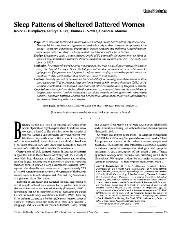 (PDF) Sleep Patterns of Sheltered Battered Women
