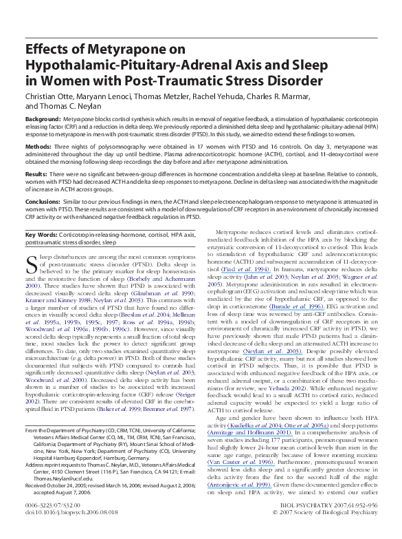 (PDF) Effects of Metyrapone on Hypothalamic-Pituitary-Adrenal Axis and ...