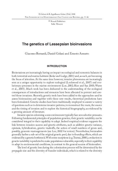 (PDF) The genetics of Lessepsian bioinvasions
