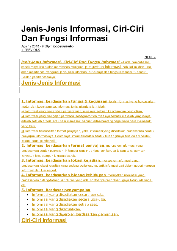 (DOC) Jenis-Jenis Informasi, Ciri-Ciri Dan Fungsi Informasi