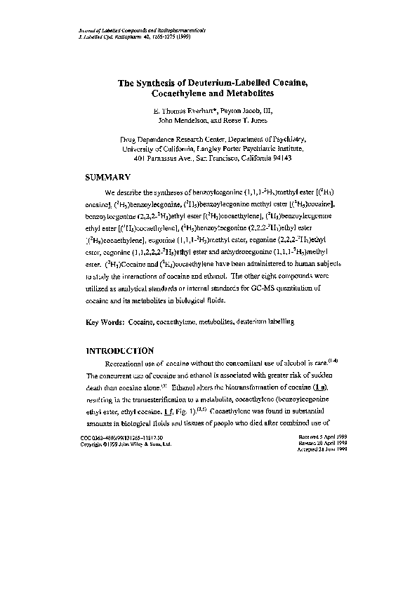 (PDF) The synthesis of deuterium-labelled cocaine, cocaethylene and ...