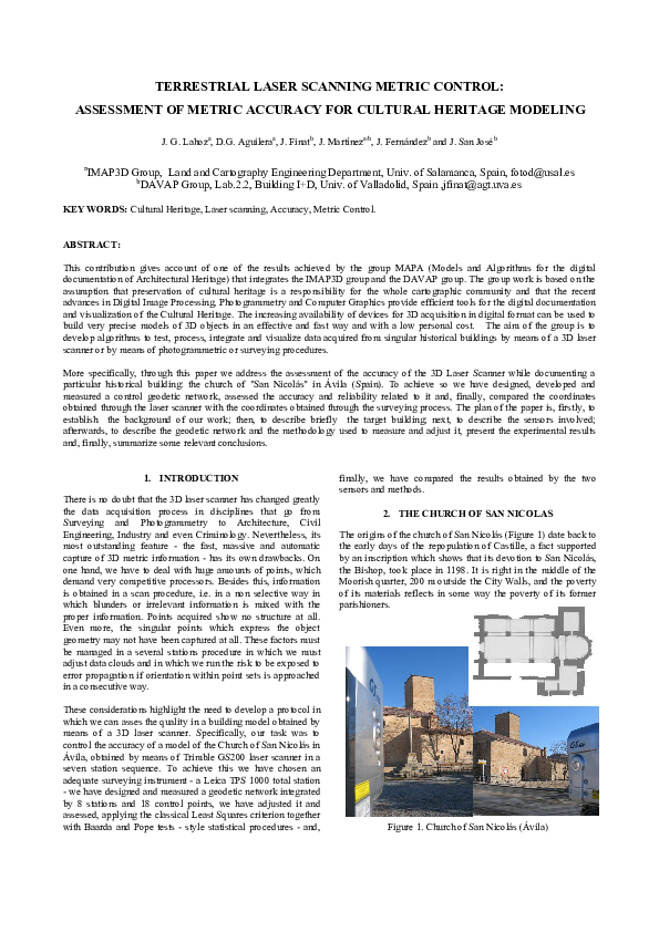 (PDF) TERRESTRIAL LASER SCANNING METRIC CONTROL: ASSESSMENT OF METRIC ...
