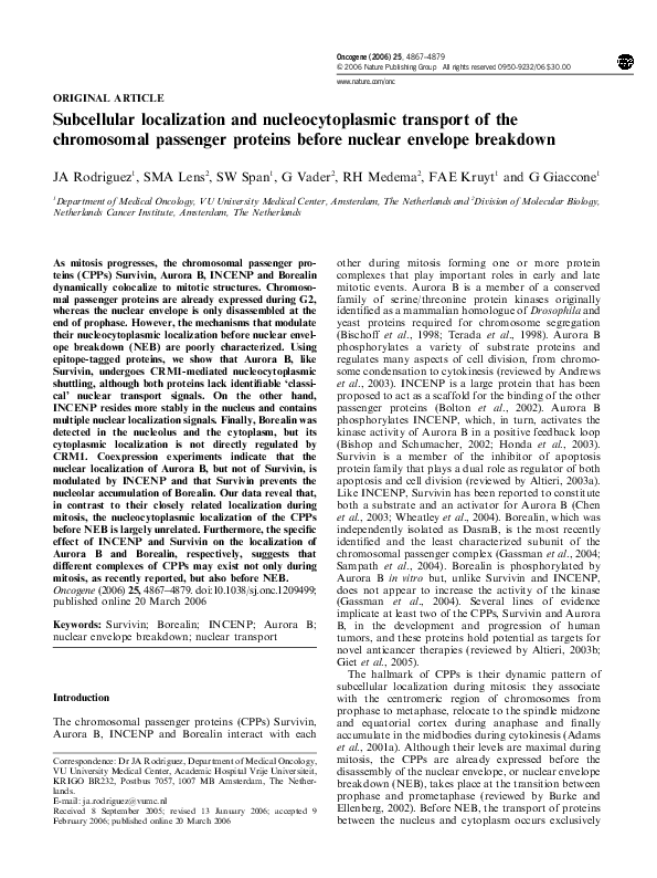 (PDF) Subcellular localization and nucleocytoplasmic transport of the ...