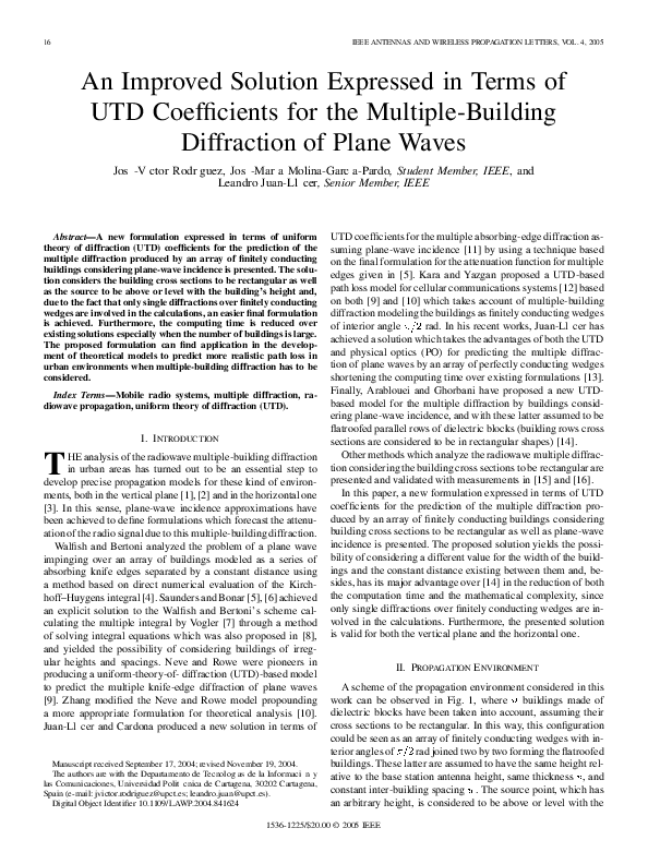 (PDF) An Improved Solution Expressed in Terms of UTD Coefficients for the Multiple-Building ...