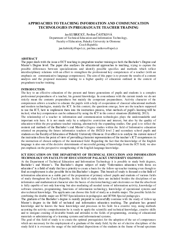 (PDF) APPROACHES TO TEACHING INFORMATION AND COMMUNICATION TECHNOLOGIES ...