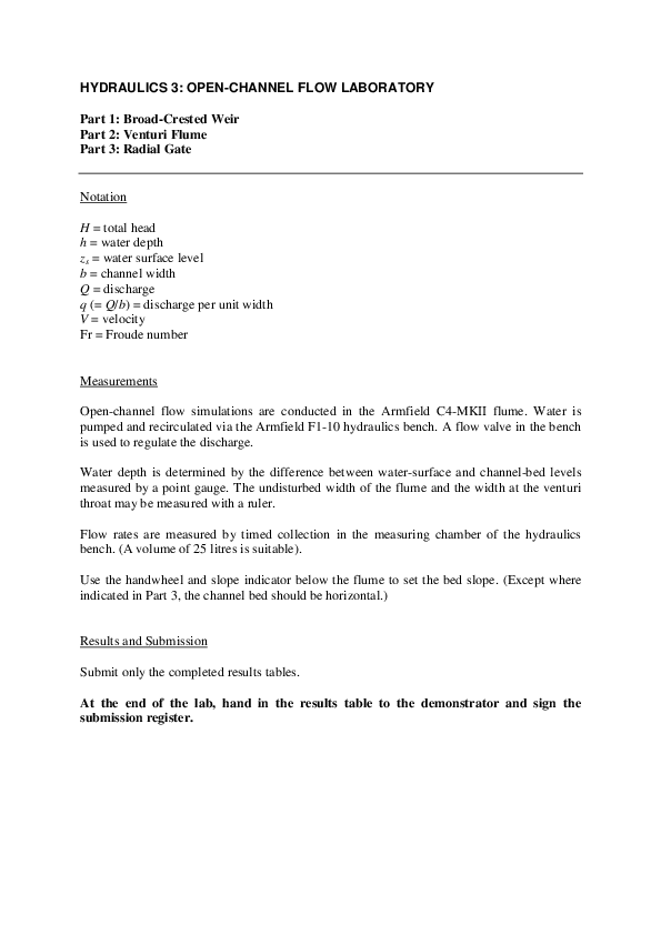 (PDF) HYDRAULICS 3: OPEN-CHANNEL FLOW LABORATORY Part 1: Broad-Crested ...