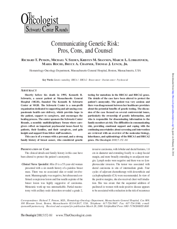 (PDF) Communicating Genetic Risk: Pros, Cons, and Counsel