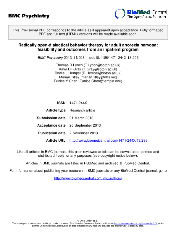 (PDF) Radically open-dialectical behavior therapy for adult anorexia ...