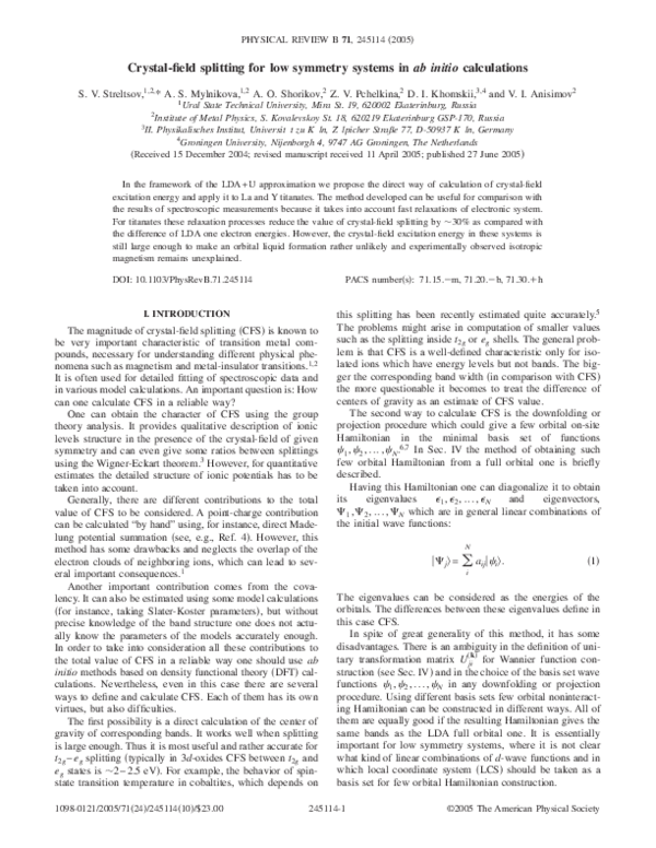 (PDF) Crystal-field splitting for low symmetry systems in ab initio calculations