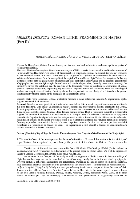 Membra Disiecta. Roman lithic fragments in Hațeg (Part II)