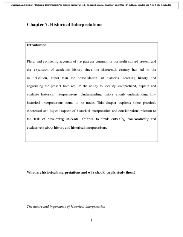 (PDF) Chapman, A. (2016) Historical Interpretations