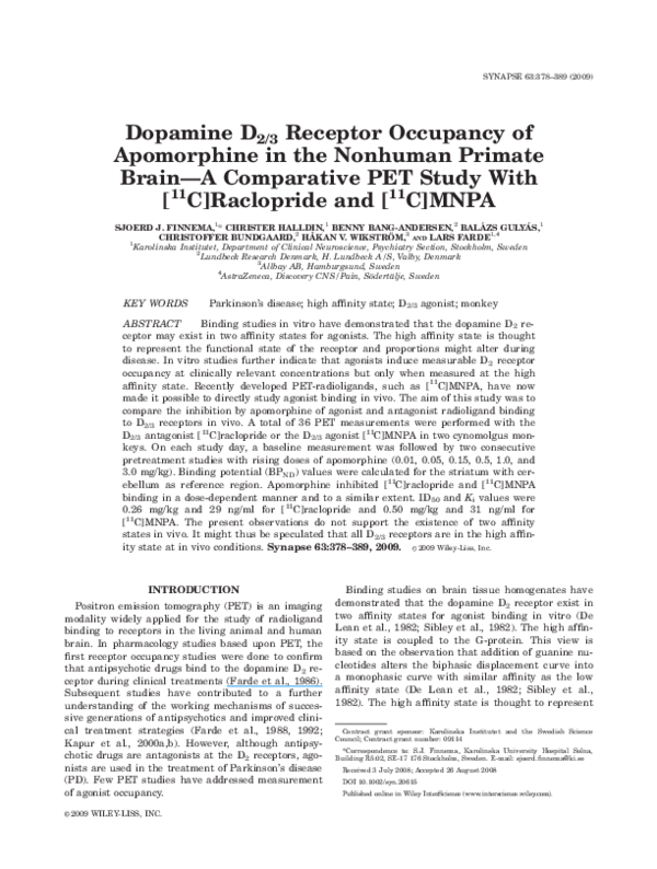 (PDF) Dopamine D 2/3 receptor occupancy of apomorphine in the nonhuman ...