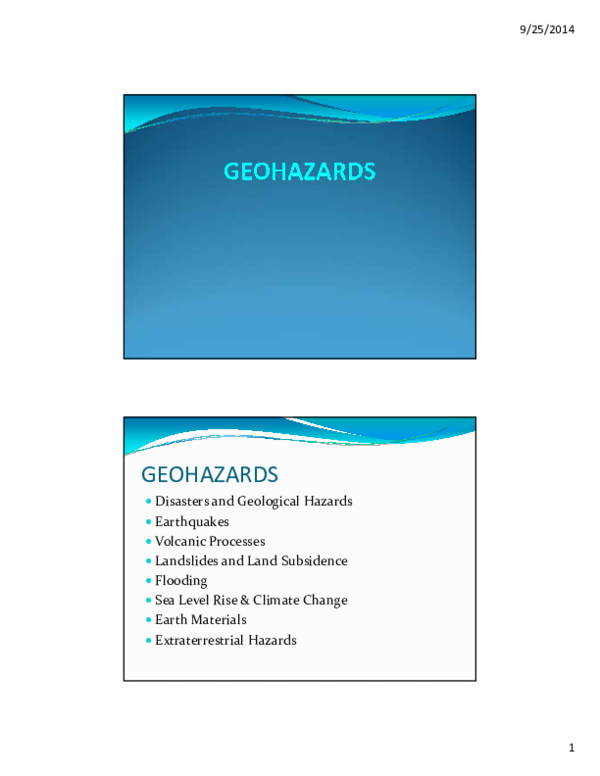 (PDF) GEOHAZARDS Disasters and Geological Hazards Earthquakes Volcanic ...