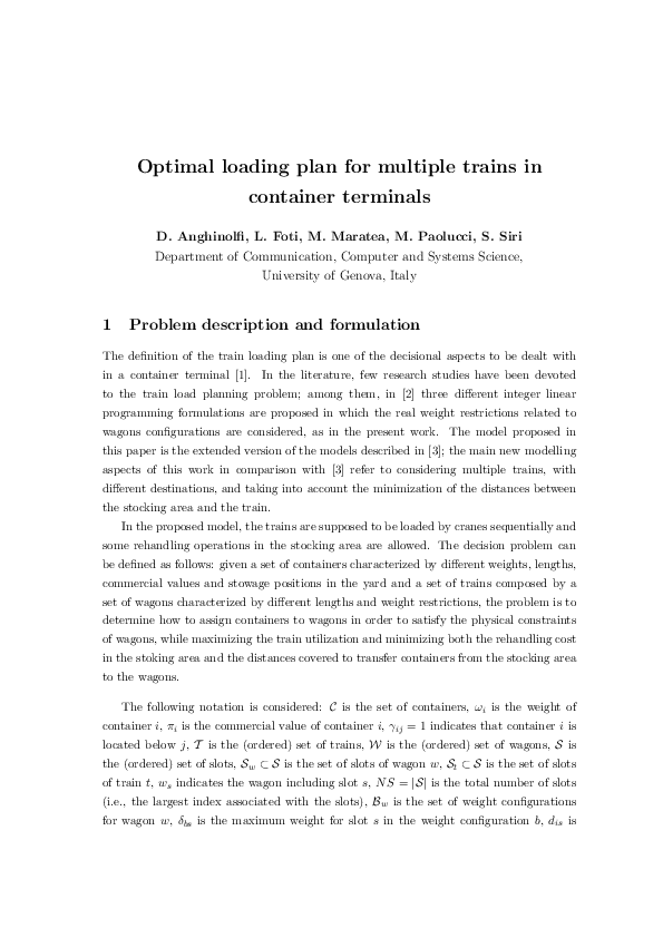 Pdf Optimal Loading Plan For Multiple Trains In Container Terminals 1 Problem Description And