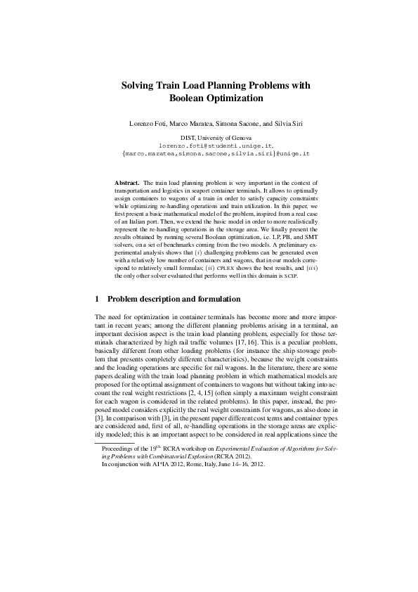(PDF) Solving Train Load Planning Problems with Boolean Optimization