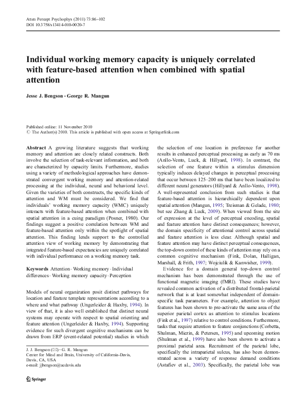 (PDF) Individual working memory capacity is uniquely correlated with feature-based attention ...