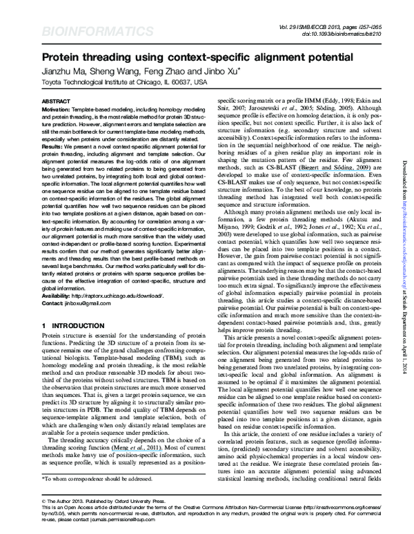 (PDF) Protein threading using context-specific alignment potential