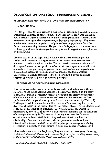 (PDF) DECOMPOSITION ANALYSIS OF FINANCIAL STATEMENTS