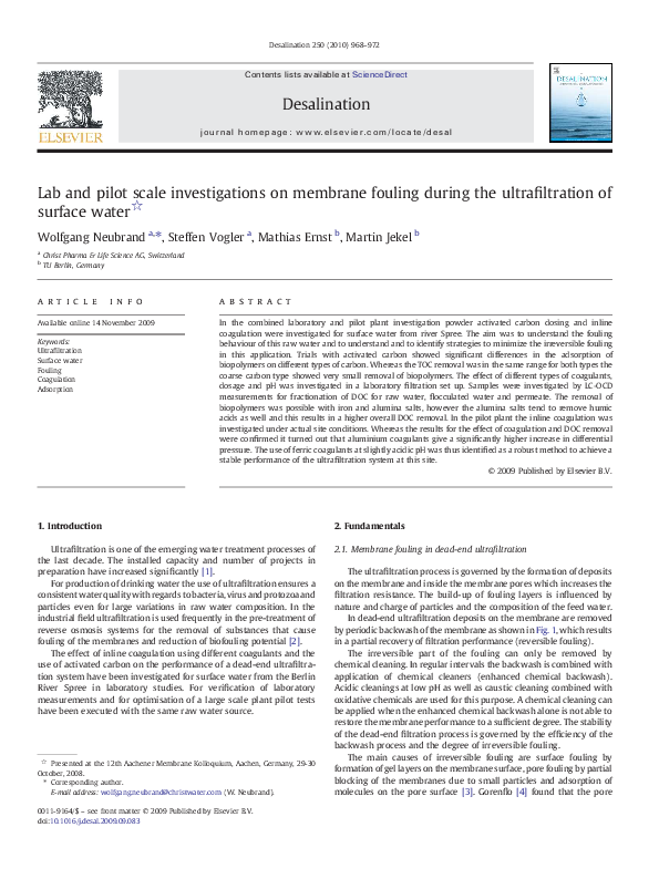 (PDF) Lab and pilot scale investigations on membrane fouling during the ...