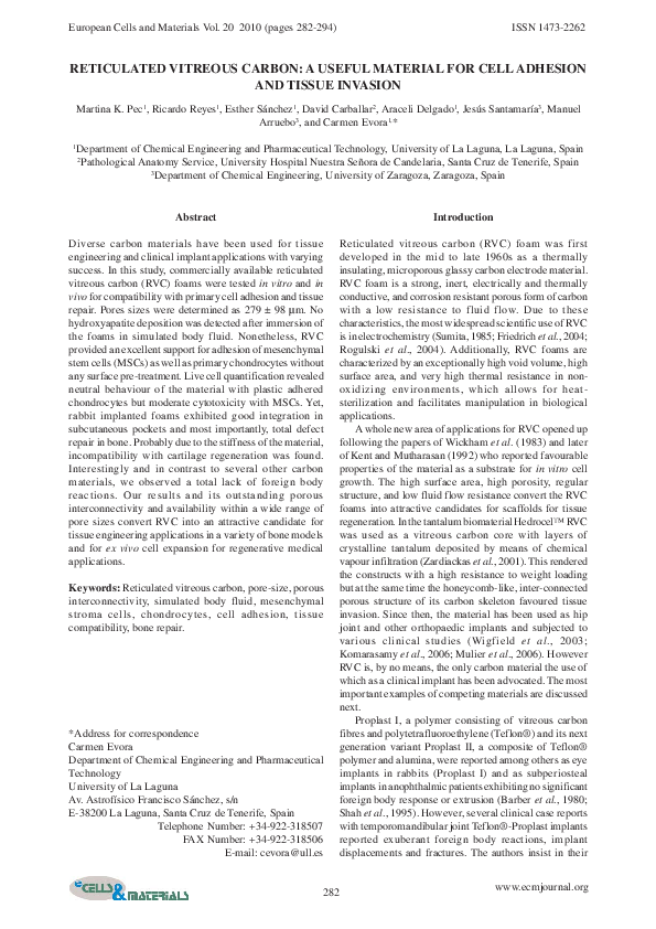 (PDF) Reticulated vitreous carbon: a useful material for cell adhesion and tissue invasion