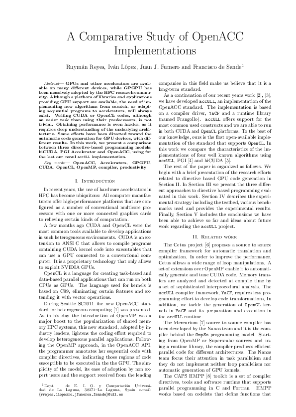 (PDF) A Comparative Study of OpenACC Implementations