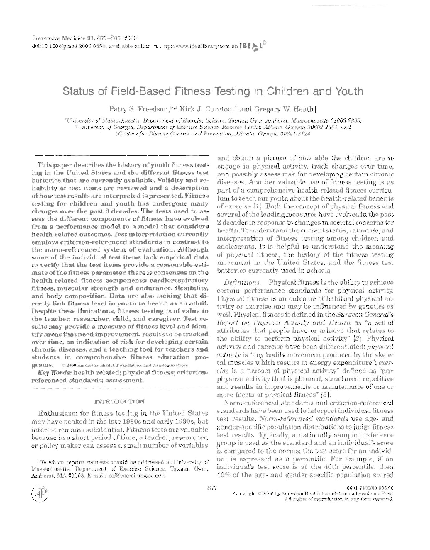 (PDF) Status of Field-Based Fitness Testing in Children and Youth