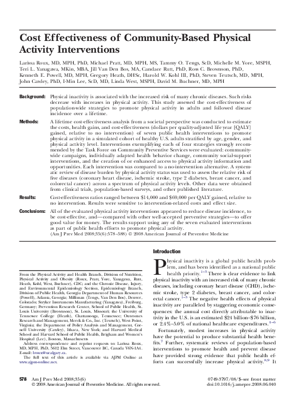 (PDF) Cost Effectiveness of Community-Based Physical Activity Interventions