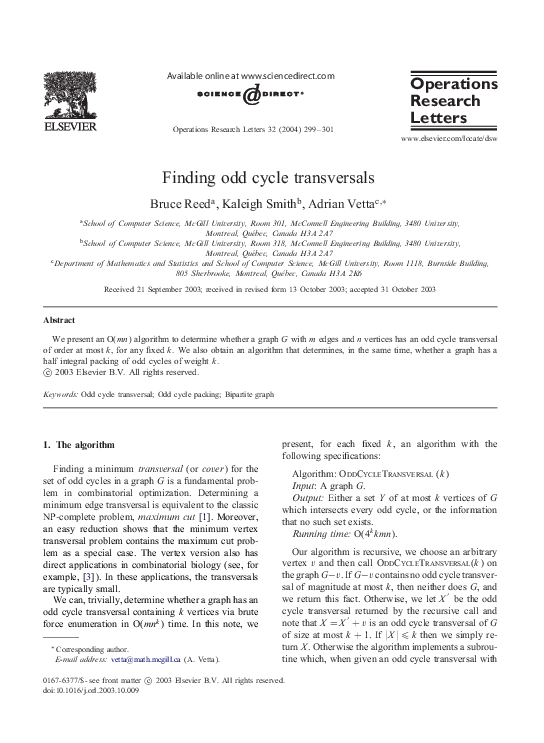 (PDF) Finding odd cycle transversals