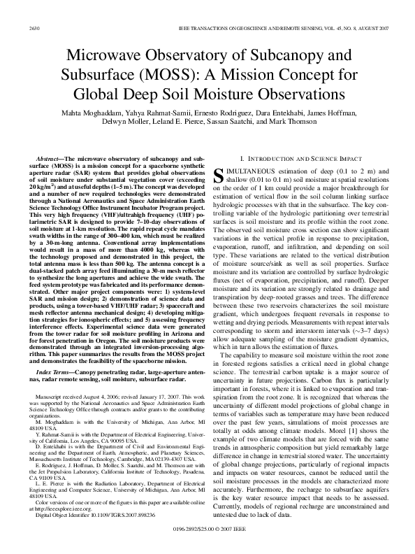(PDF) Microwave Observatory of Subcanopy and Subsurface (MOSS): A ...