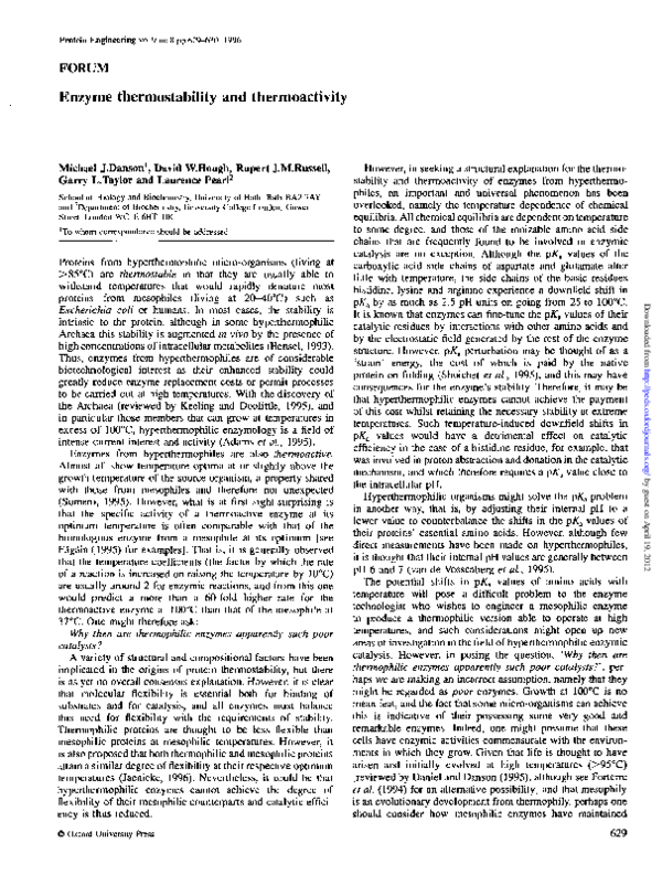 (PDF) Enzyme thermostability and thermoactivity