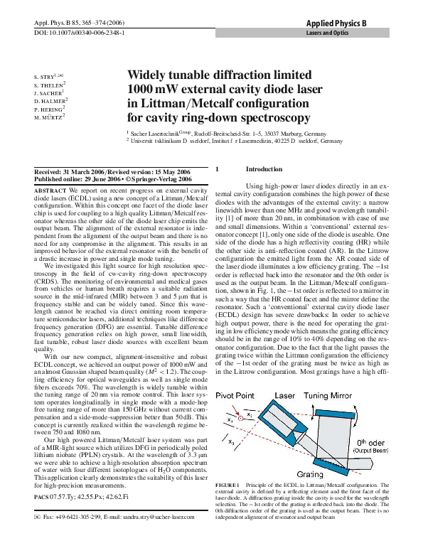 (PDF) Widely tunable diffraction limited 1000 mW external cavity diode ...