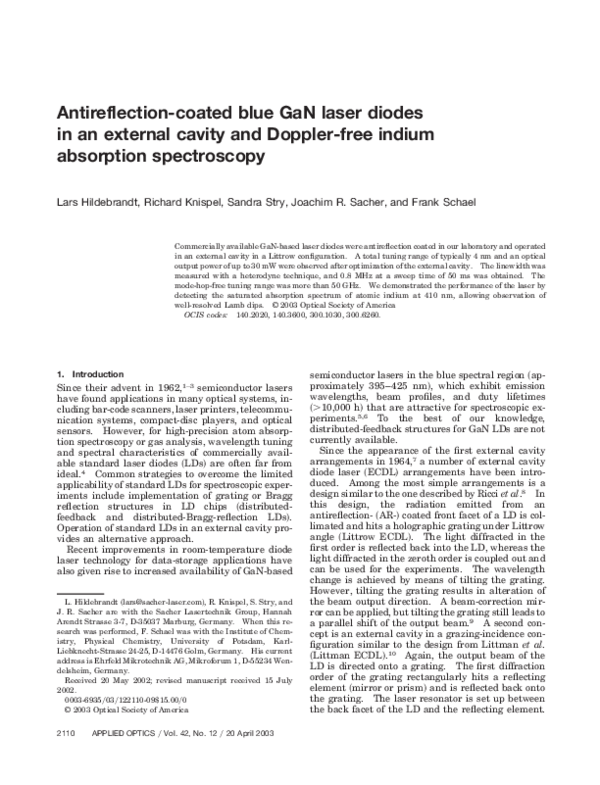(PDF) Antireflection-Coated Blue GaN Laser Diodes in an External Cavity ...