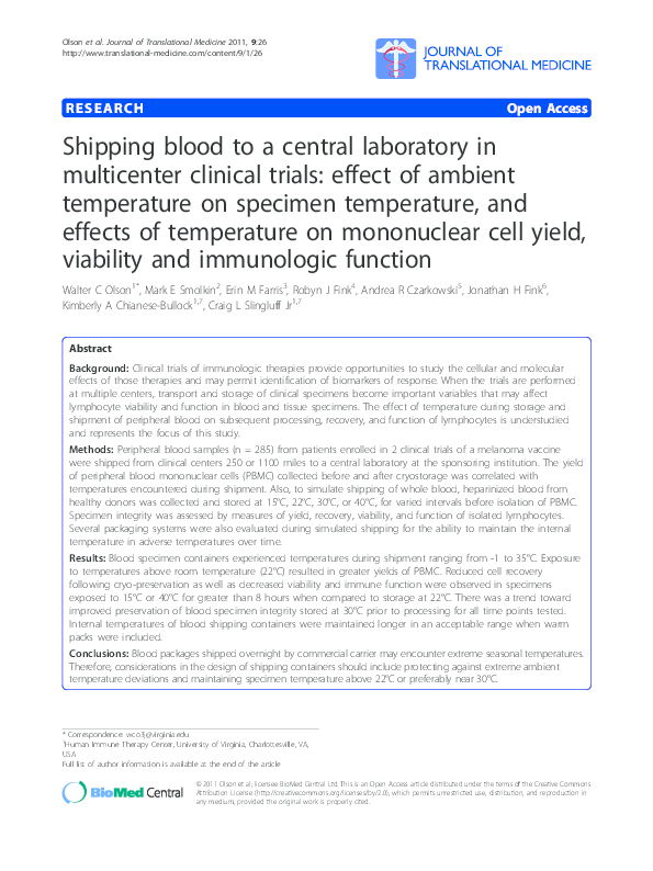 (PDF) Shipping blood to a central laboratory in multicenter clinical ...