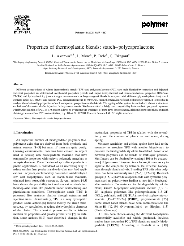 (PDF) Properties of thermoplastic blends: starch–polycaprolactone