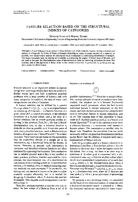 (PDF) Feature selection based on the structural indices of categories