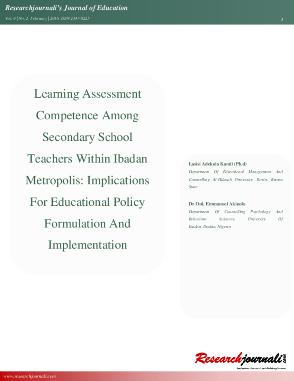 (PDF) Learning Assessment Competence Among Secondary School Teachers ...