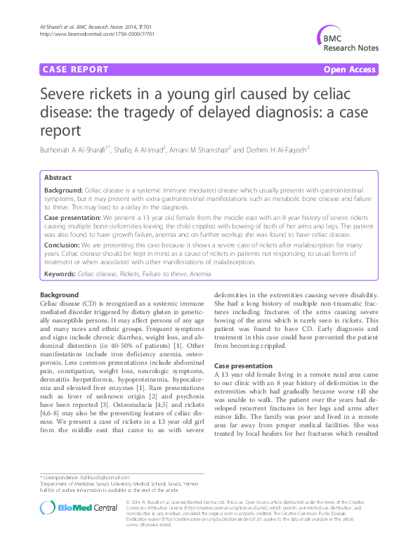 (PDF) Severe rickets in a young girl caused by celiac disease: the ...