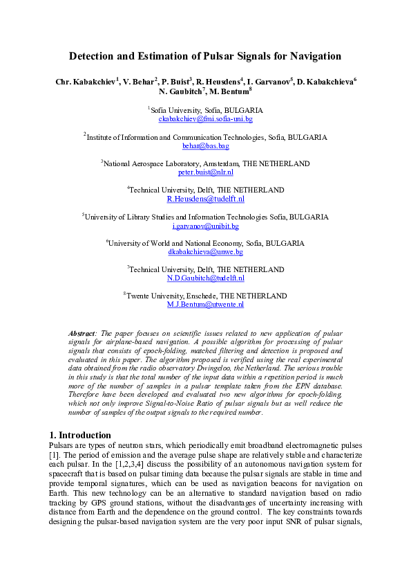 (PDF) Detection and estimation of pulsar signals for navigation